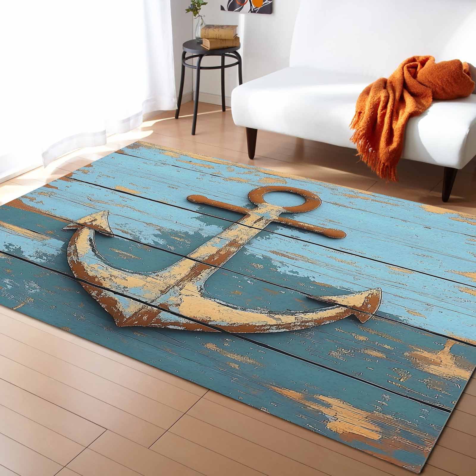 Area Rugs Indoor Non-Slip Rectangle Rug 5x8 Ft Nautical Marine Vintage ...