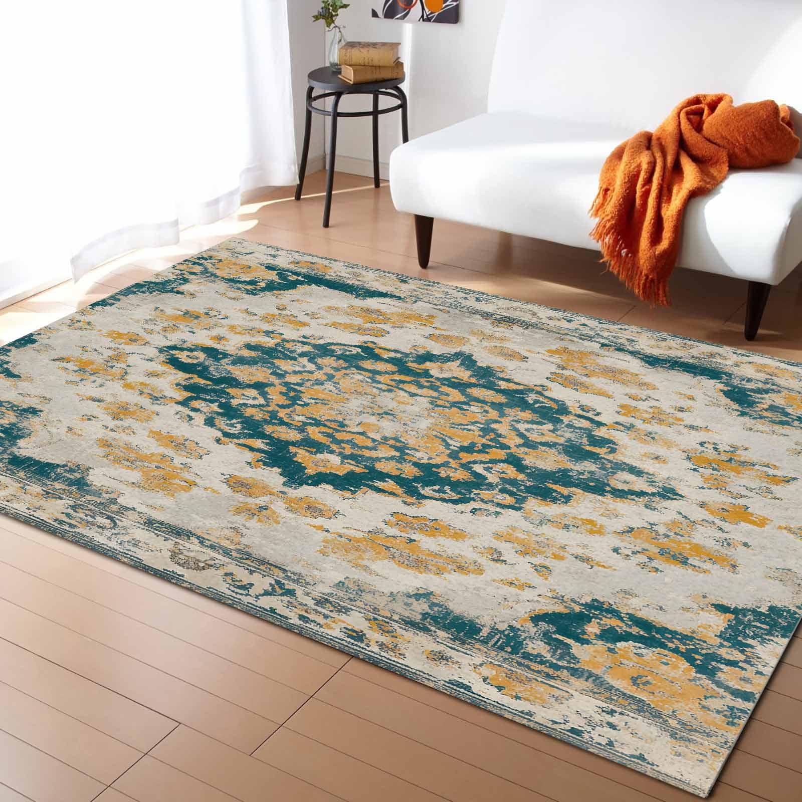 Area Rugs Indoor Non-Slip Rectangle Rug 5x8 Ft Retro Yellow Flower ...