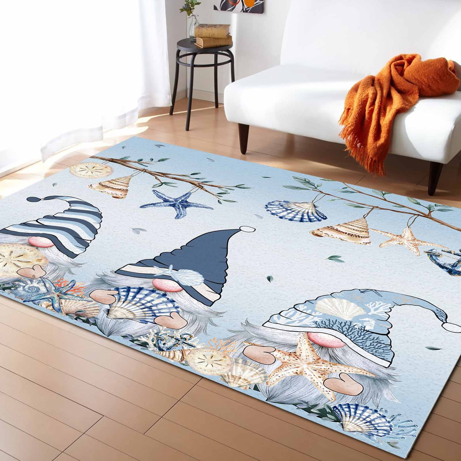 Area Rugs Indoor Non-Slip Rectangle Rug 5x8 Ft Summer Gnome Ocean Shell ...