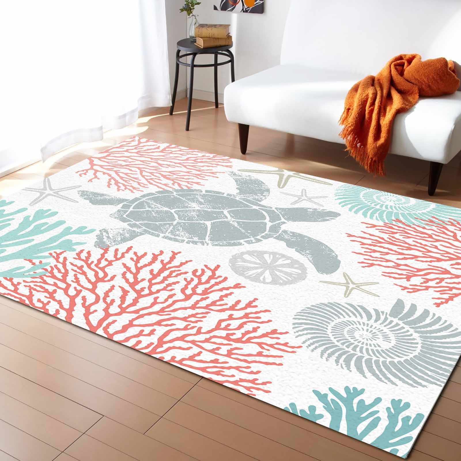 Area Rugs Indoor Non-Slip Rectangle Rug 5x8 Ft Summer Red Aqua Coastal ...