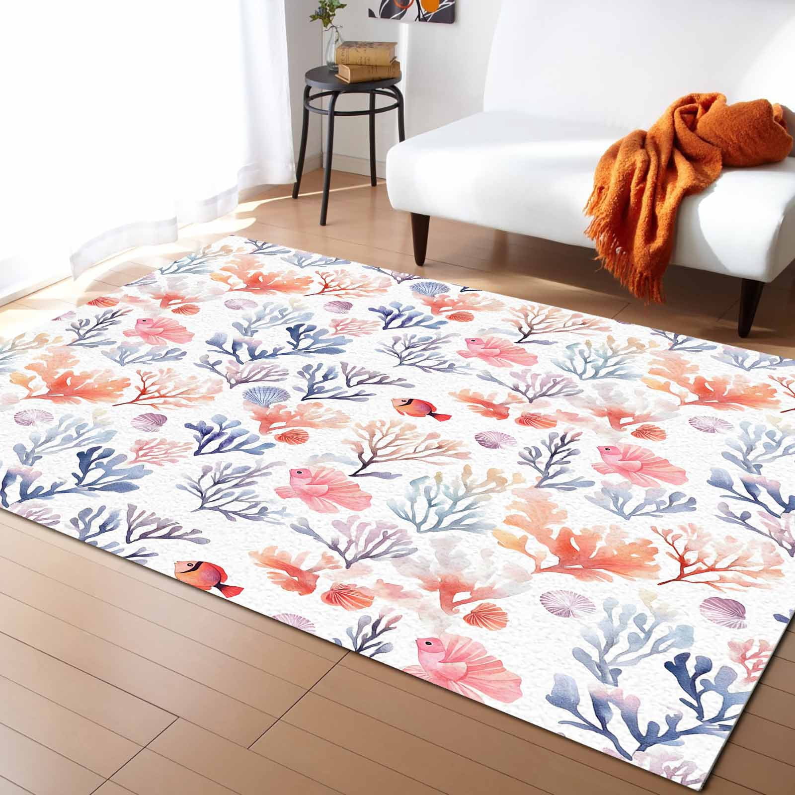 Area Rugs Indoor Non-Slip Rectangle Rug 5x8 Ft Summer Retro Red Blue ...