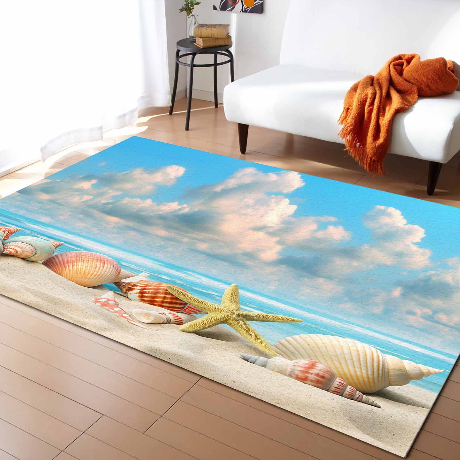 Area Rugs Indoor Non-Slip Rectangle Rug 5x8 Ft Summer Seaside Beach ...