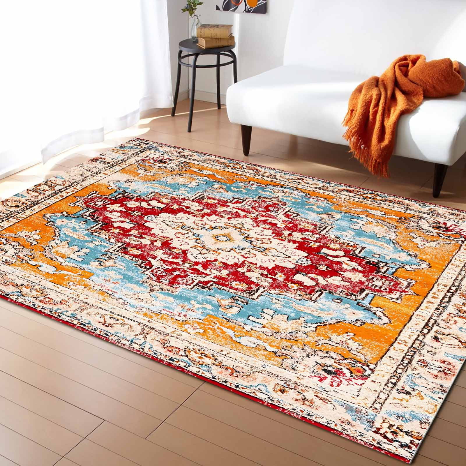Area Rugs Indoor Non-Slip Rectangle Rug 5x8 Ft Vintage Abstract Orange ...