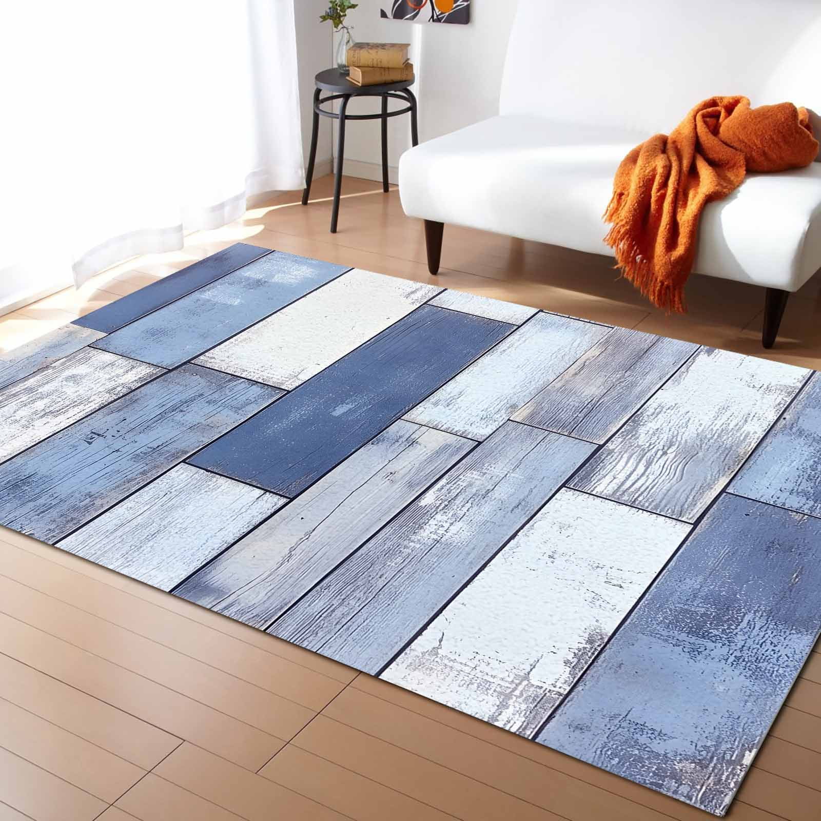 Area Rugs Indoor Non-Slip Rectangle Rug 5x8 Ft Vintage Blue Wood Planks ...