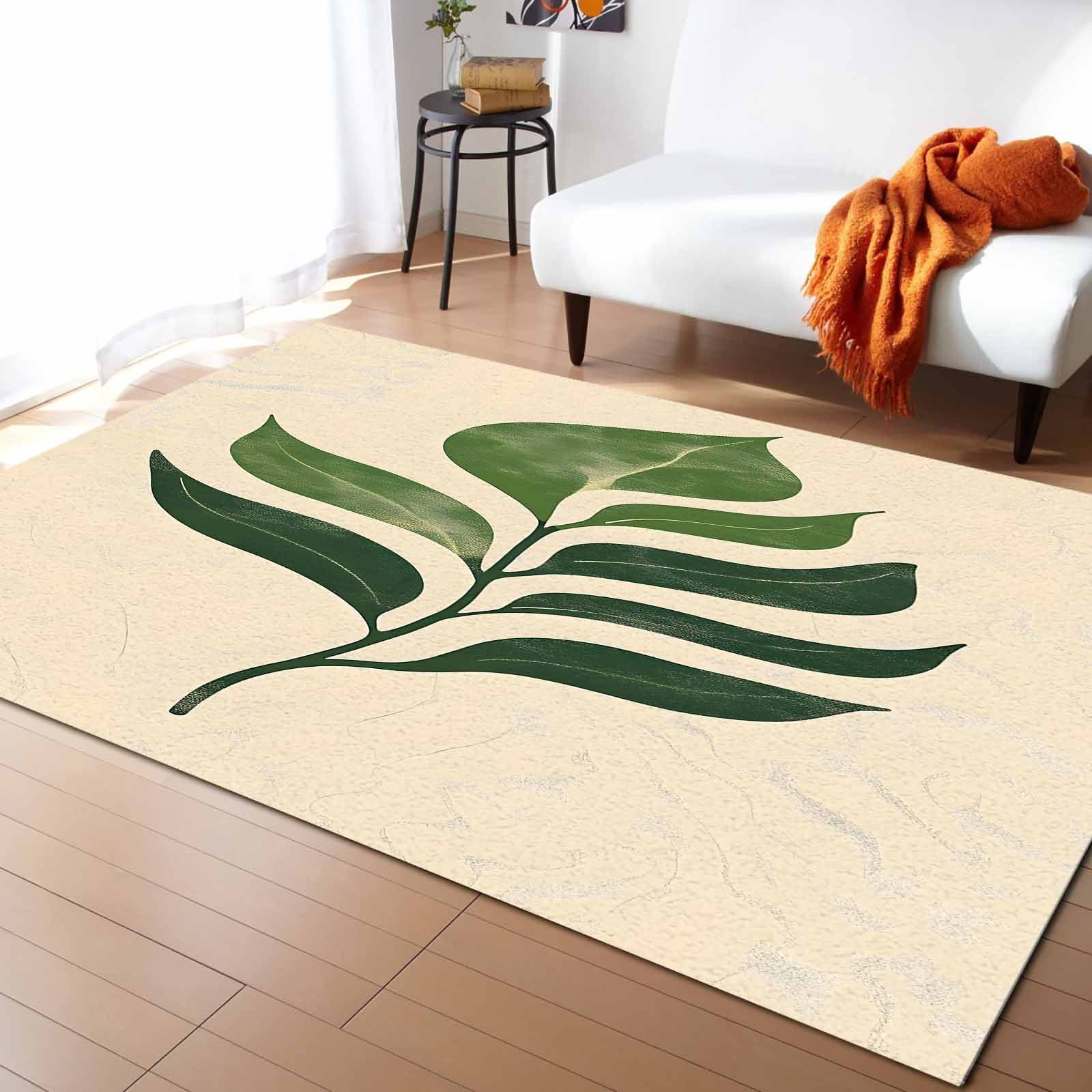 Area Rugs Indoor Non-Slip Rectangle Rug 5x8 Ft Vintage Leaves Green ...