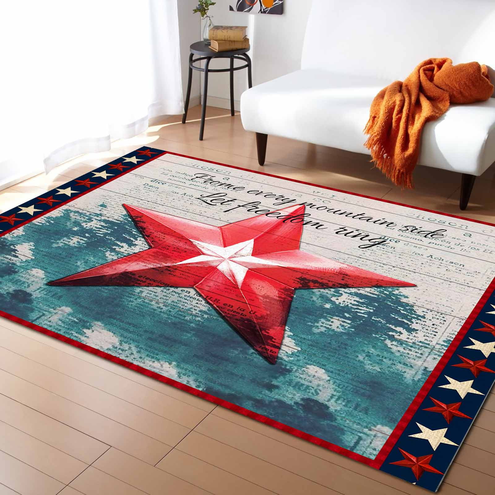 Area Rugs Indoor Non-Slip Rectangle Rug 5x8 Ft Vintage Red Star ...