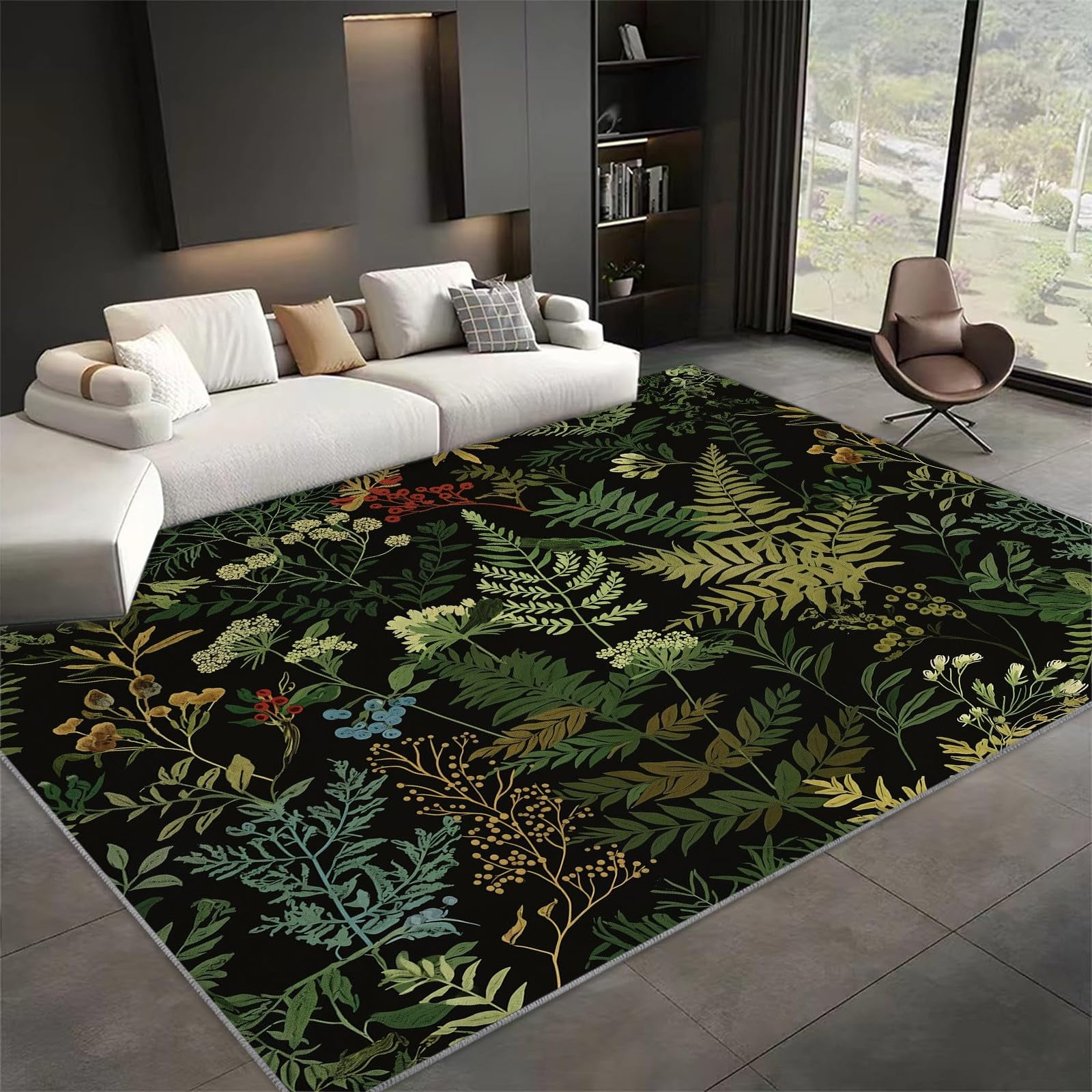 Area Rugs, Jungle Plants Ferns Berries Rug Home Modern Carpet, Hand ...