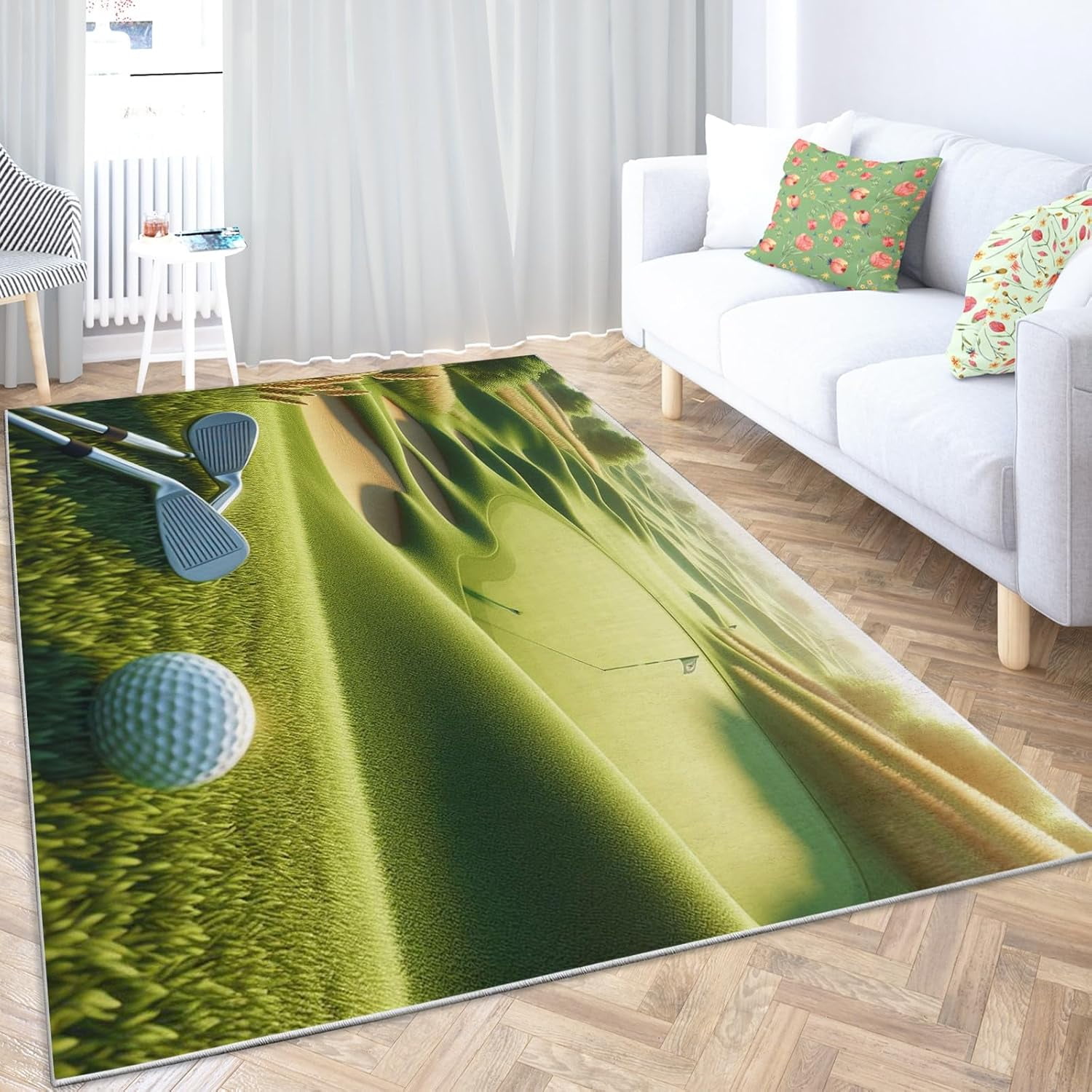 Area Rugs Lawn Golf Washable Rug, Green Soft Rectangle Rug, Non-Slip ...