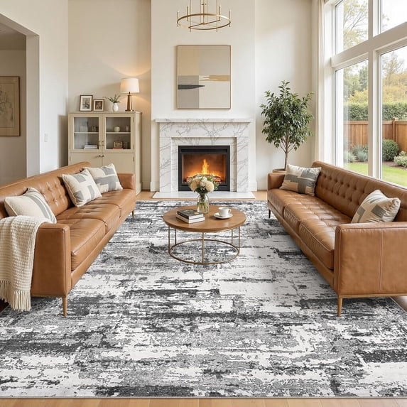 Area Rugs for Living Room: 10x13 Abstract Washable Rug Modern Neutral ...