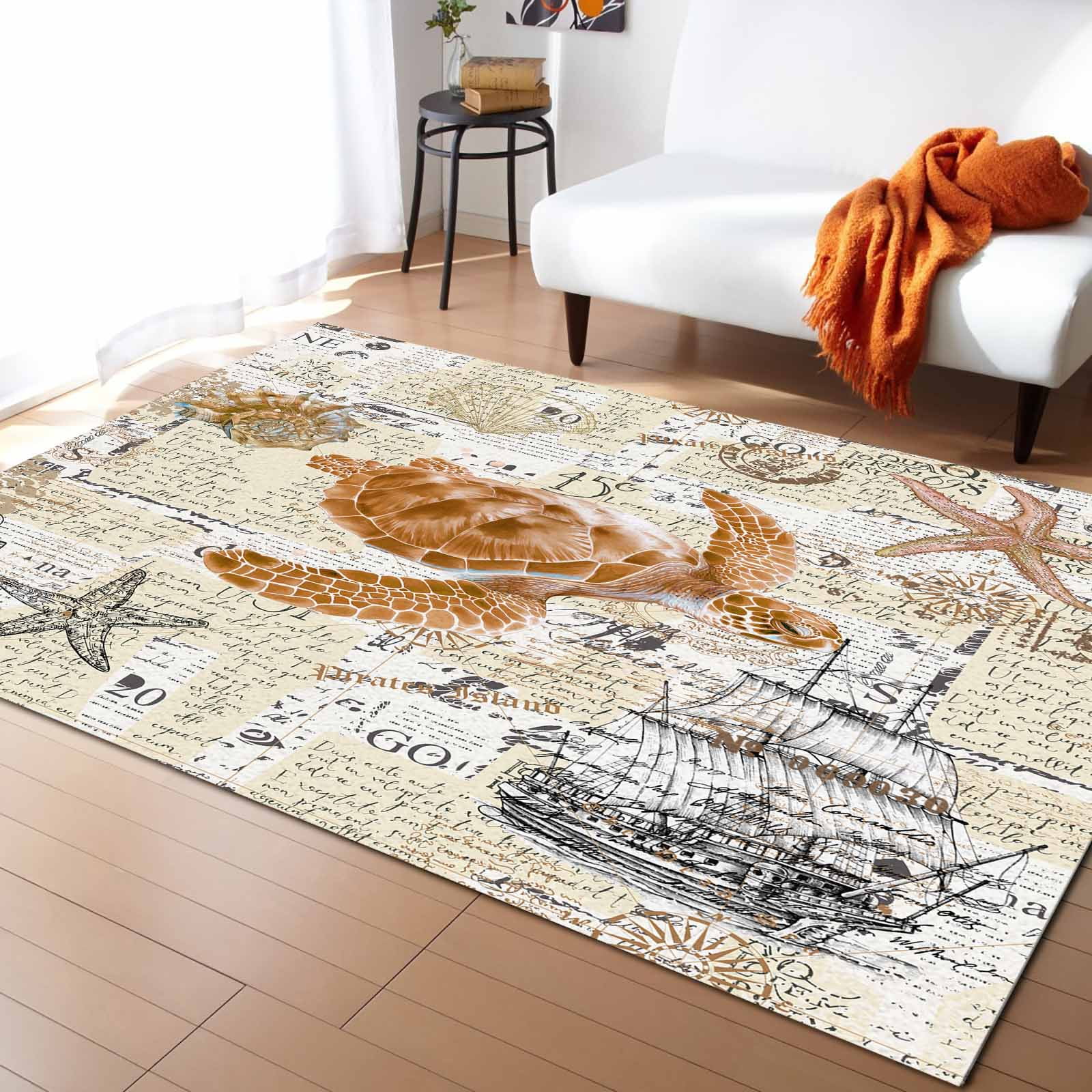 Area Rugs for Living Room, 2'x3' Small Washable Rug Summer Ocean Turtle ...