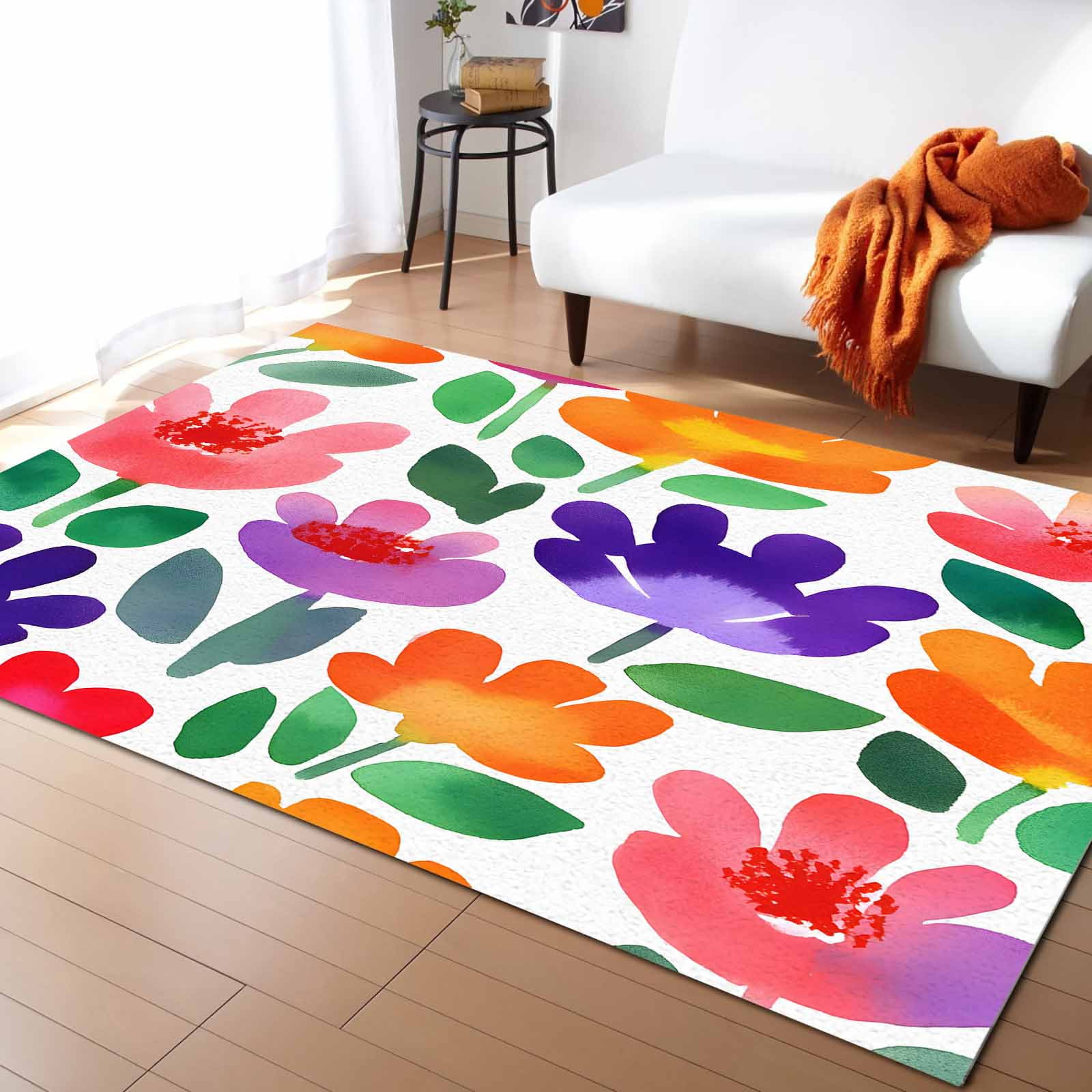 Area Rugs for Living Room, 4'x6' Throw Washable Rug Spring Floral ...