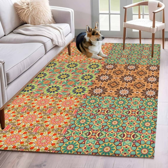 Area Rugs for Living Room 4x6 Ft, Abstract Floral Non Slip Area Rugs ...