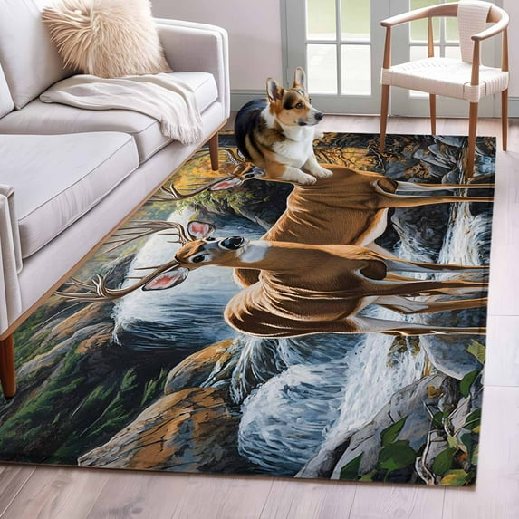 Area Rugs for Living Room 4x6 Ft, Autumn Forest Deer Non Slip Area Rugs ...