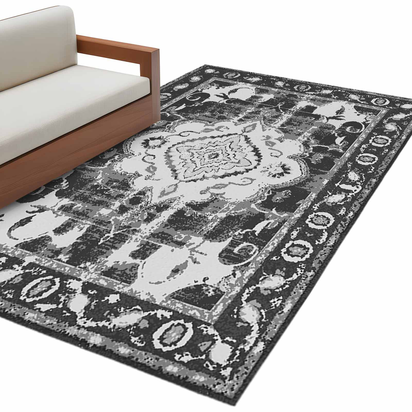 Area Rugs for Living Room 4x6 Ft, Black Grey Non Slip Area Rugs for ...
