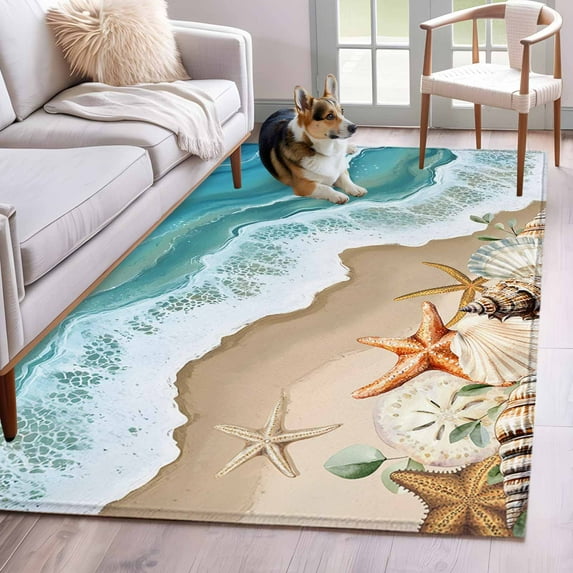 Area Rugs for Living Room 4x6 Ft, Blue Coastal Non Slip Area Rugs for ...