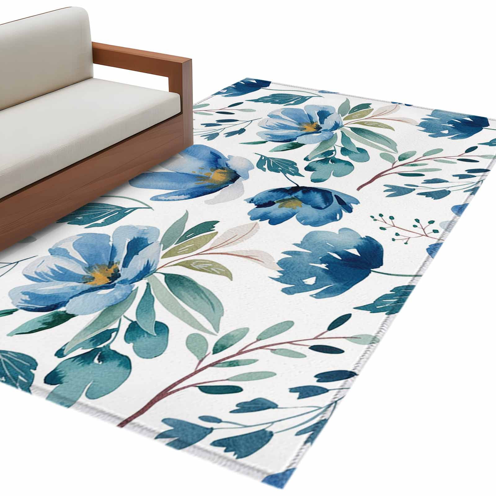 Area Rugs for Living Room 4x6 Ft, Blue Floral Non Slip Area Rugs for ...