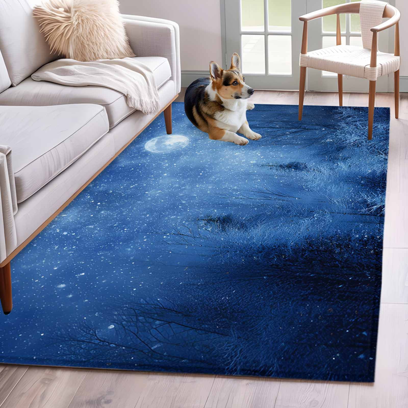 Area Rugs for Living Room 4x6 Ft, Blue Night Landscapes Non Slip Area ...