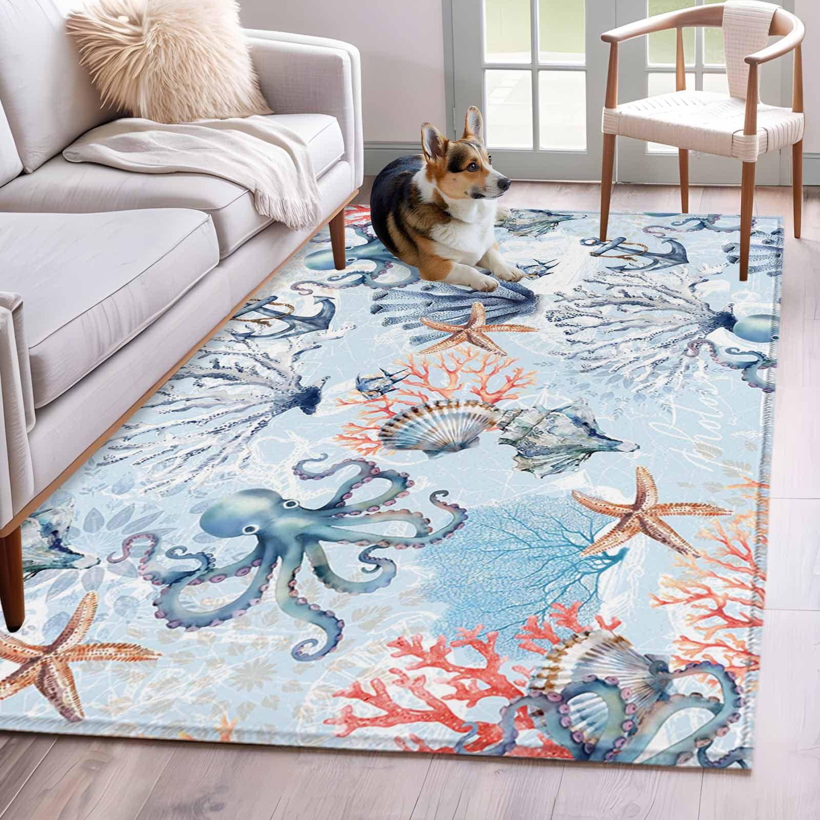 Area Rugs for Living Room 4x6 Ft, Blue Ocean Non Slip Area Rugs for ...