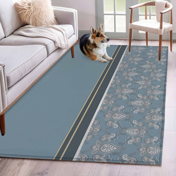 Area Rugs for Living Room 4x6 Ft, Boho Blue Flower Non Slip Area Rugs ...