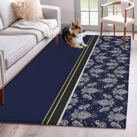 Area Rugs for Living Room 4x6 Ft, Boho Navy Blue Flower Non Slip Area ...