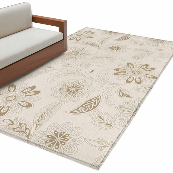 Area Rugs for Living Room 4x6 Ft, Brown Flowers Non Slip Area Rugs for ...