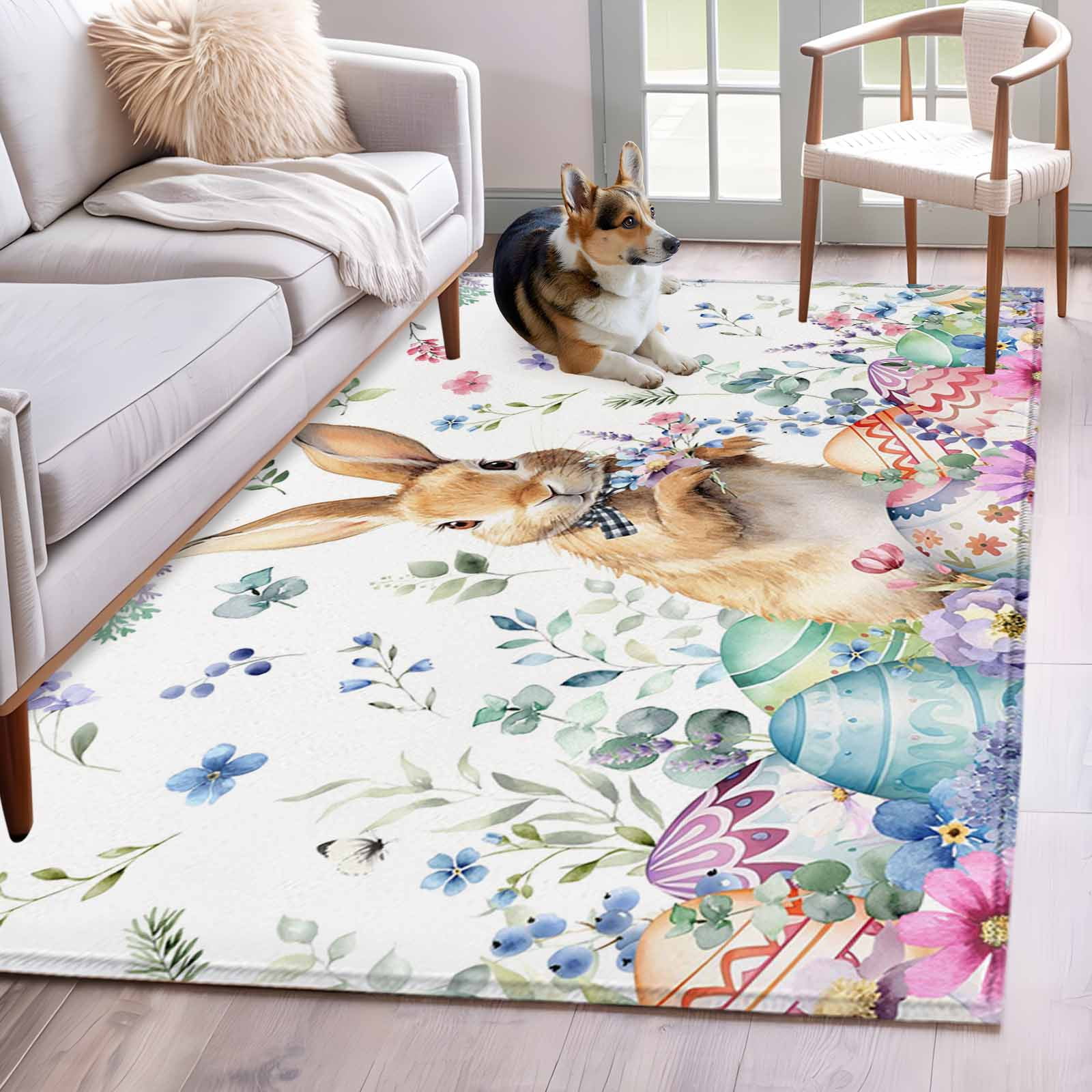 Area Rugs for Living Room 4x6 Ft, Bunny Easter Non Slip Area Rugs for ...