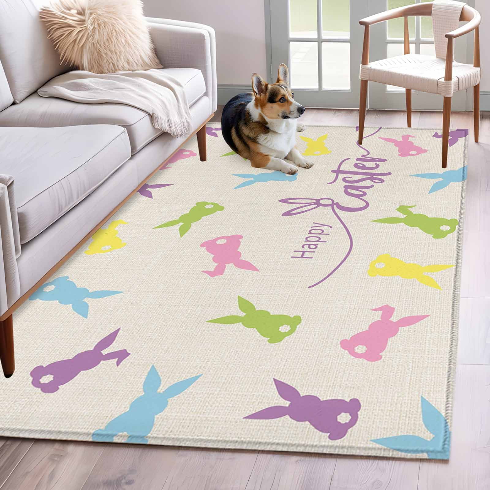 Area Rugs for Living Room 4x6 Ft, Bunny Easter Non Slip Area Rugs for ...