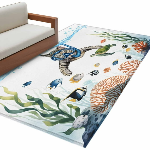 Area Rugs for Living Room 4x6 Ft, Cat Summer Beach Non Slip Area Rugs ...