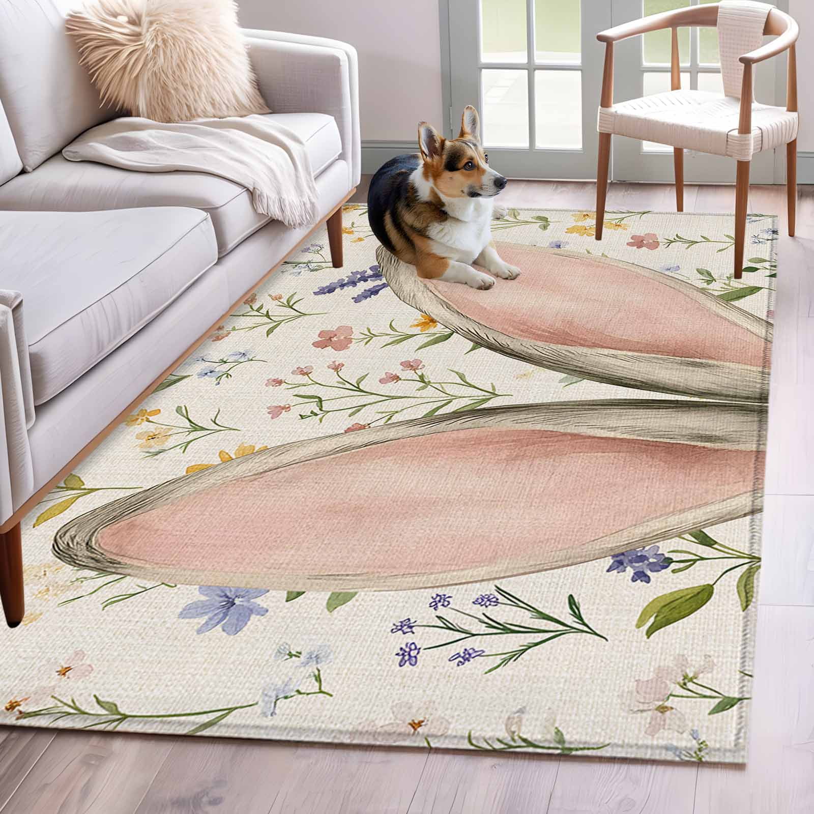 Area Rugs for Living Room 4x6 Ft, Colorful Spring Floral Non Slip Area ...
