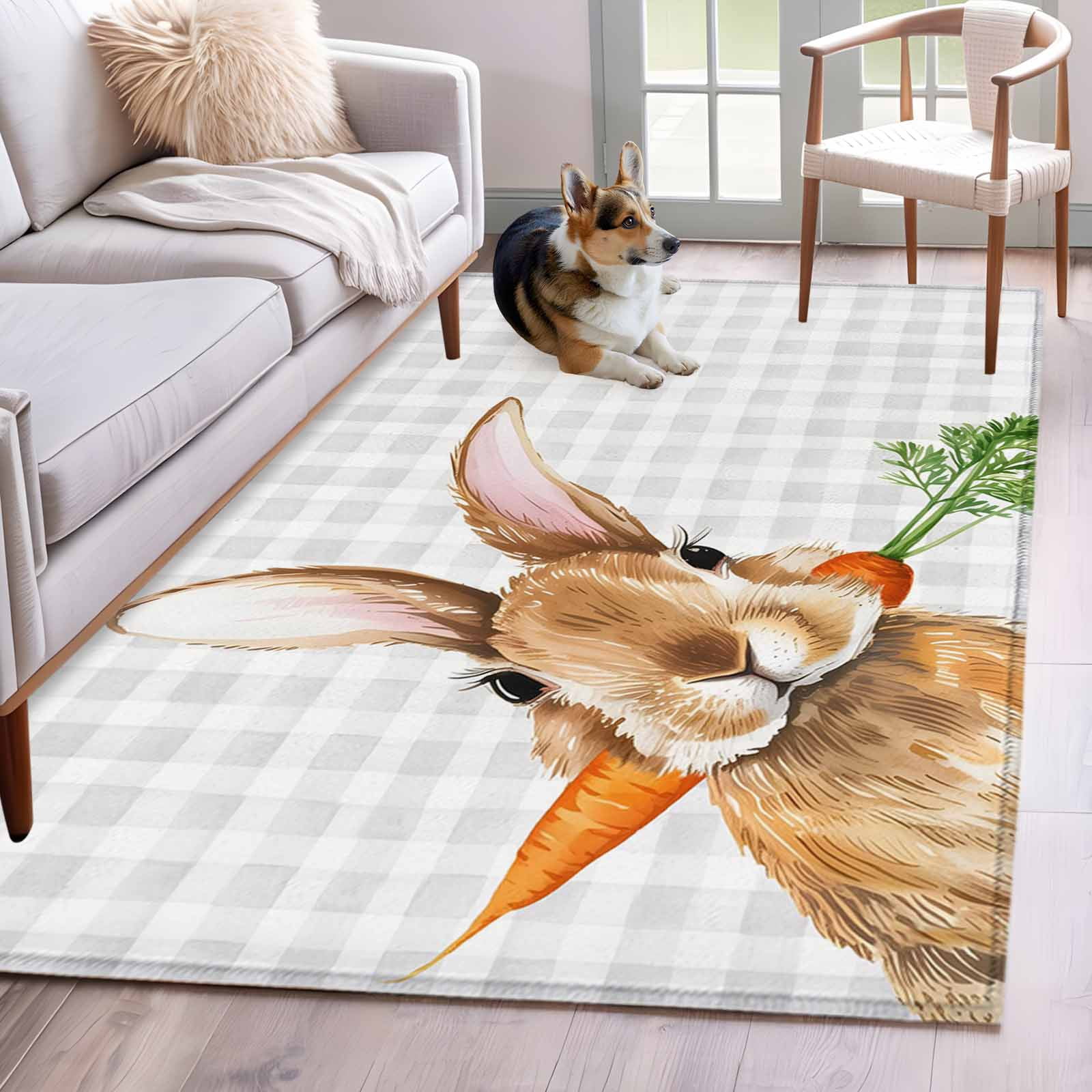 Area Rugs for Living Room 4x6 Ft, Easter Bunny Non Slip Area Rugs for Kitchen Bedroom Entryway ...