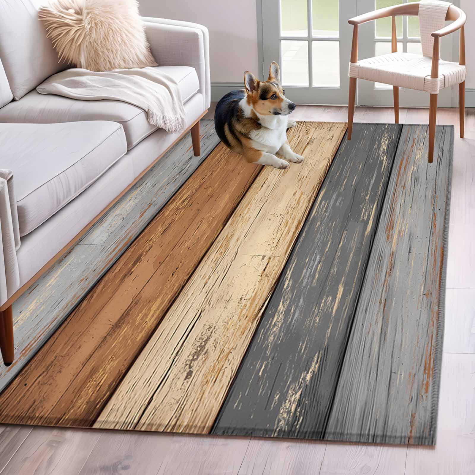 Area Rugs for Living Room 4x6 Ft, Farmhouse Haze Blue Brown Non Slip ...