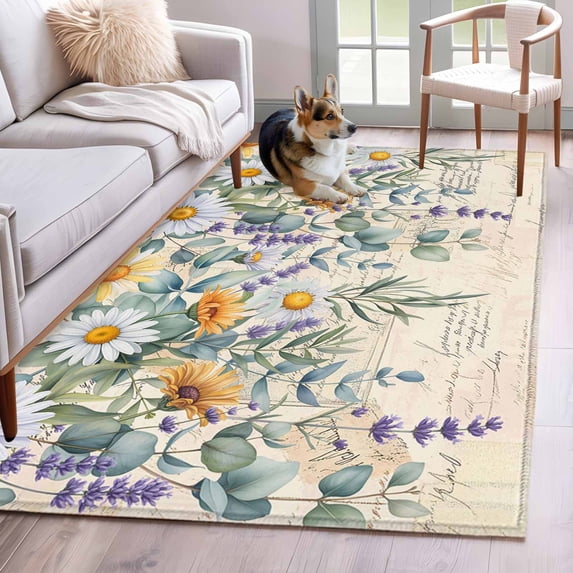 Area Rugs for Living Room 4x6 Ft, Floral Eucalyptus Leaves Non Slip ...