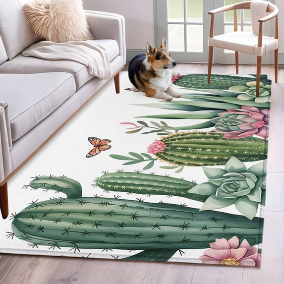 Area Rugs for Living Room 4x6 Ft, Green Cactus Non Slip Area Rugs for ...