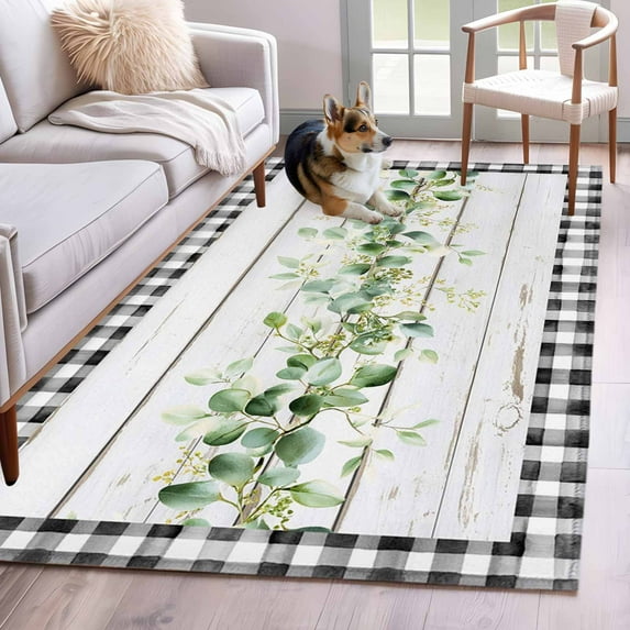 Area Rugs for Living Room 4x6 Ft, Green Eucalyptus Leaves Non Slip Area ...