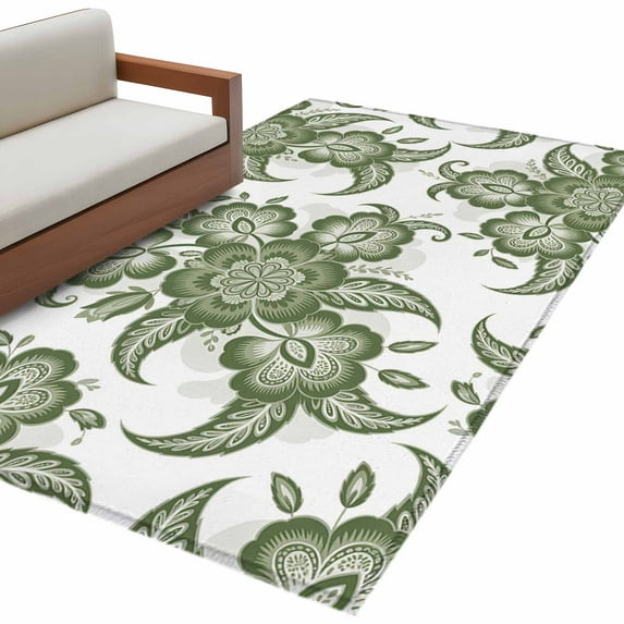 Area Rugs for Living Room 4x6 Ft, Green Flower Non Slip Area Rugs for ...