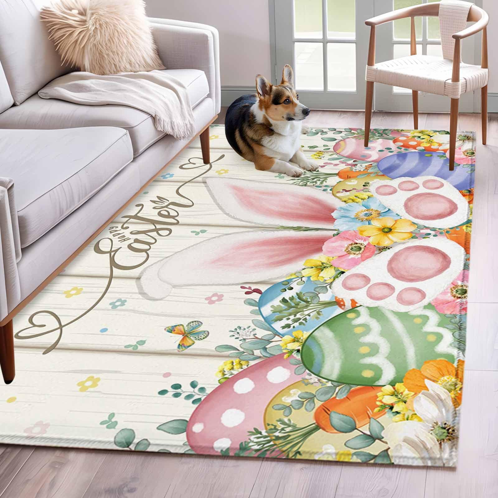 Area Rugs for Living Room 4x6 Ft, Happy Easter Non Slip Area Rugs for ...
