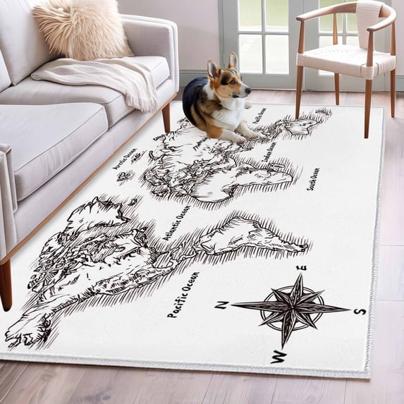 Area Rugs for Living Room 4x6 Ft, Nautical Map Non Slip Area Rugs for ...