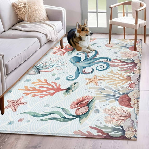 Area Rugs for Living Room 4x6 Ft, Octopus Coastal Non Slip Area Rugs ...
