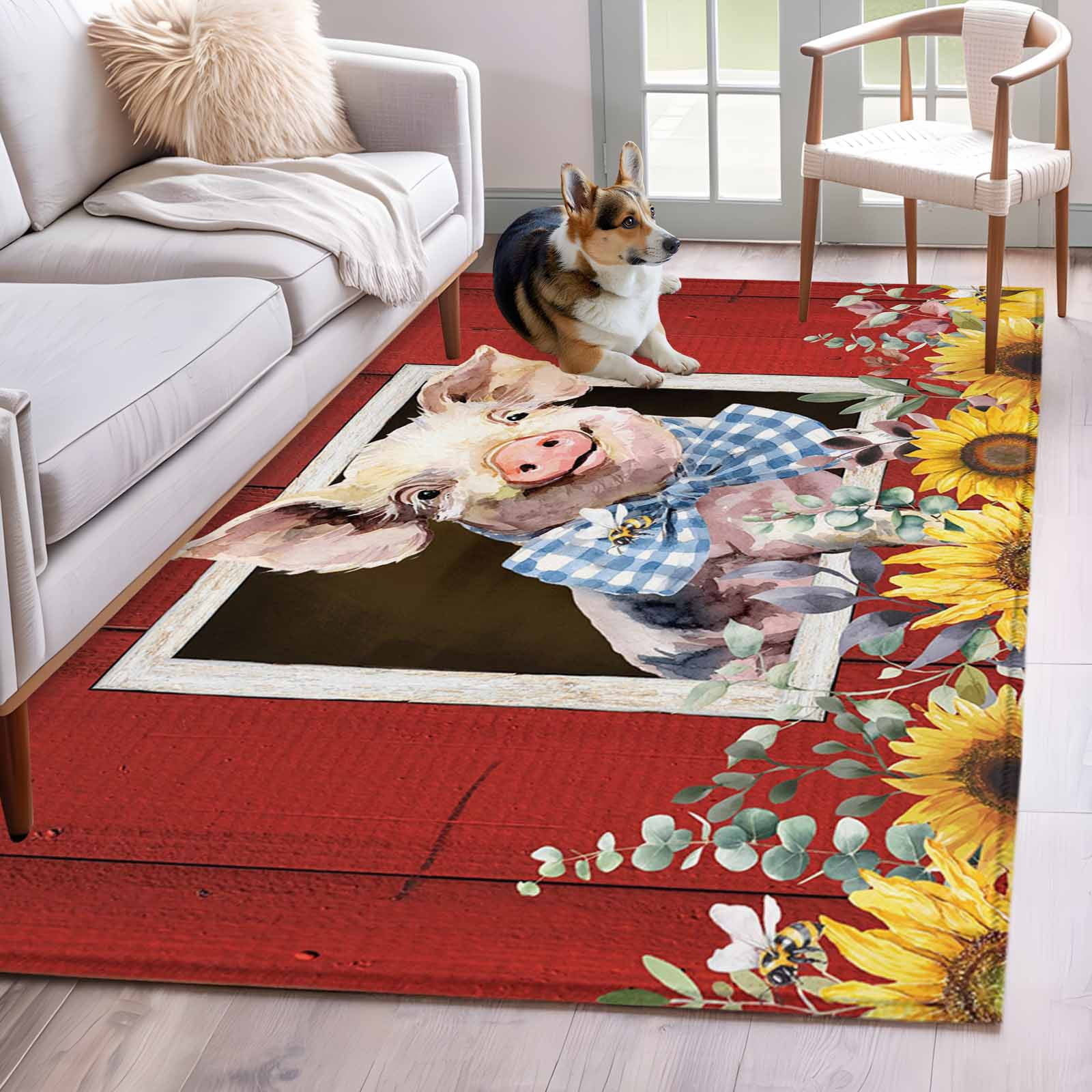 Area Rugs for Living Room 4x6 Ft, Pig Sunflowers Non Slip Area Rugs for ...