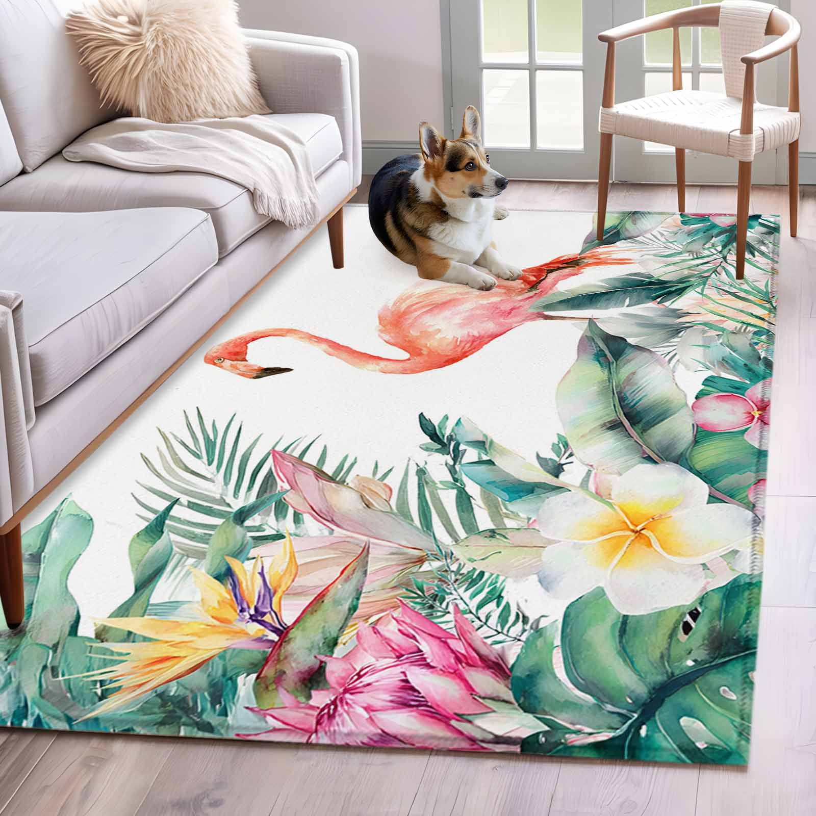 Area Rugs for Living Room 4x6 Ft, Pink Flamingo Non Slip Area Rugs for ...