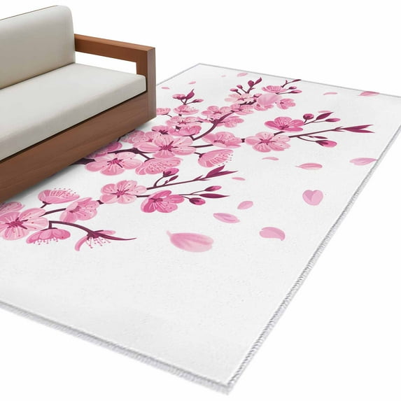 Area Rugs for Living Room 4x6 Ft, Pink Flowers Non Slip Area Rugs for ...