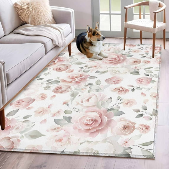Area Rugs for Living Room 4x6 Ft, Pink Rose Non Slip Area Rugs for ...