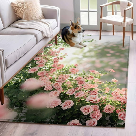 Area Rugs for Living Room 4x6 Ft, Pink Roses Spring Floral Non Slip ...