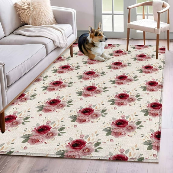 Area Rugs for Living Room 4x6 Ft, Pink Spring Floral Non Slip Area Rugs ...