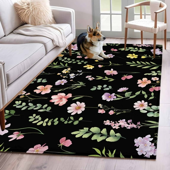 Area Rugs for Living Room 4x6 Ft, Pink Spring Floral Non Slip Area Rugs ...