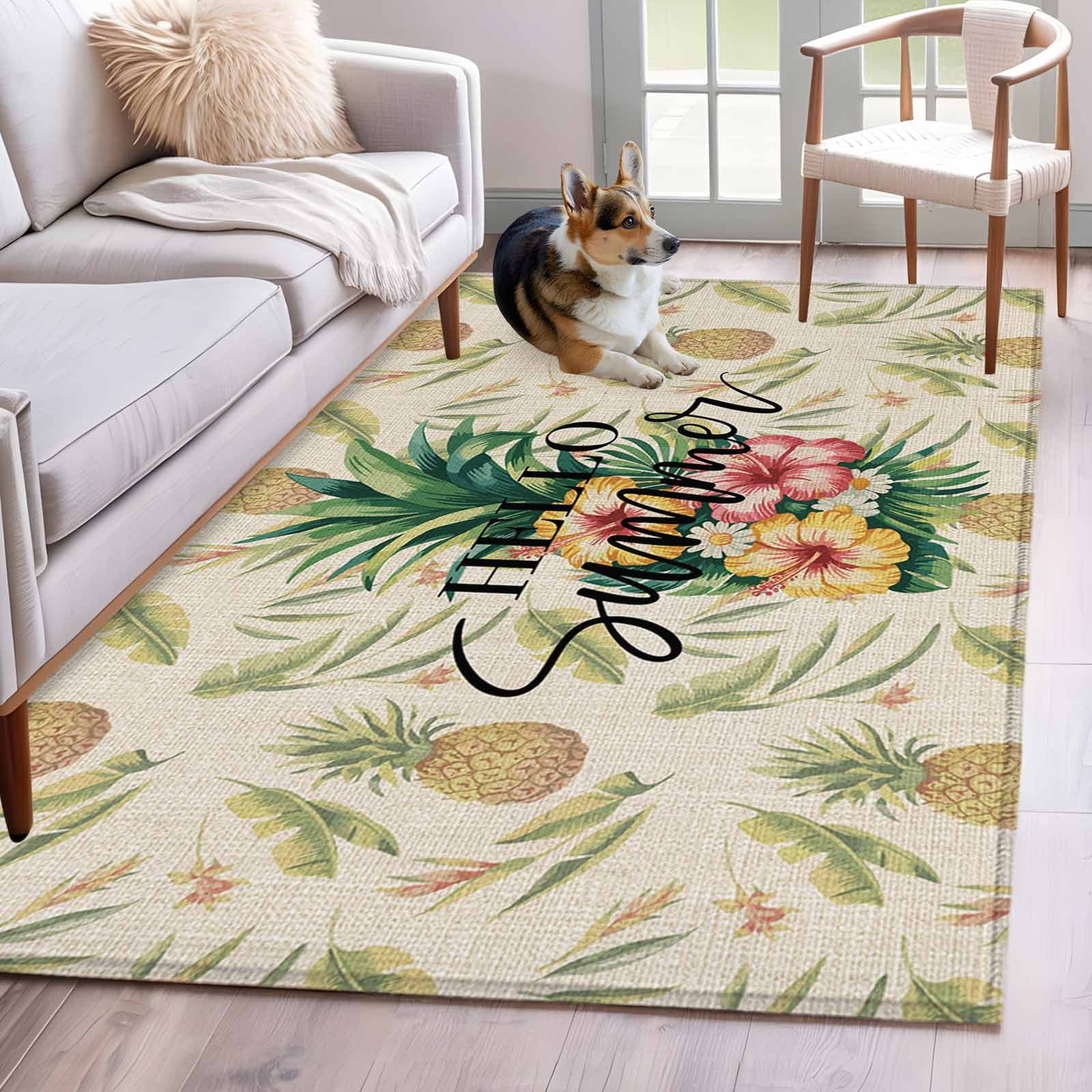 Area Rugs for Living Room 4x6 Ft, Pink Yellow Floral Non Slip Area Rugs ...