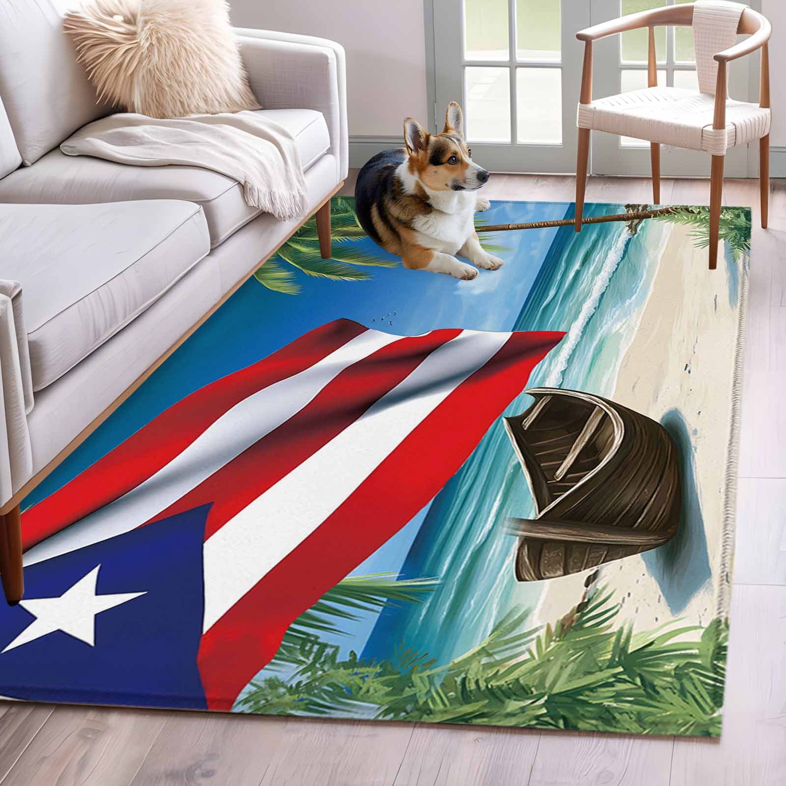 Area Rugs for Living Room 4x6 Ft, Puerto Rico Flag Sea Non Slip Area Rugs for Kitchen Bedroom ...