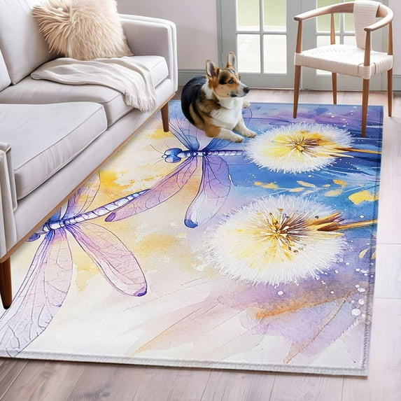 Area Rugs for Living Room 4x6 Ft, Purple Dragonfly Non Slip Area Rugs ...