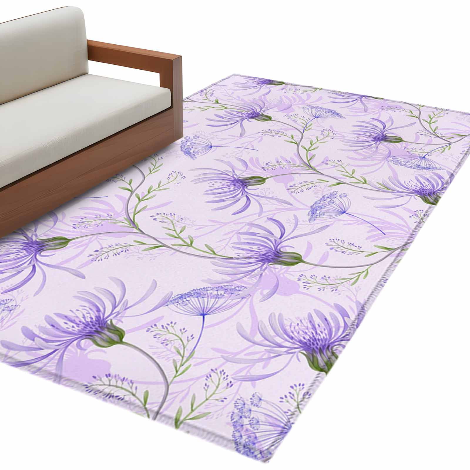 Area Rugs for Living Room 4x6 Ft, Purple Flowers Non Slip Area Rugs for ...