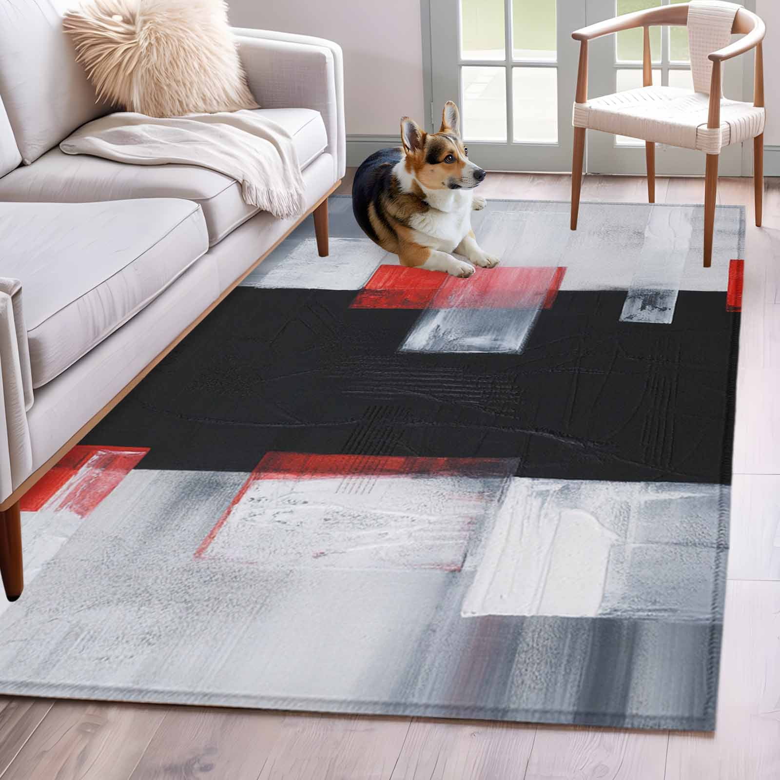 Area Rugs for Living Room 4x6 Ft, Red Black Modern Non Slip Area Rugs ...